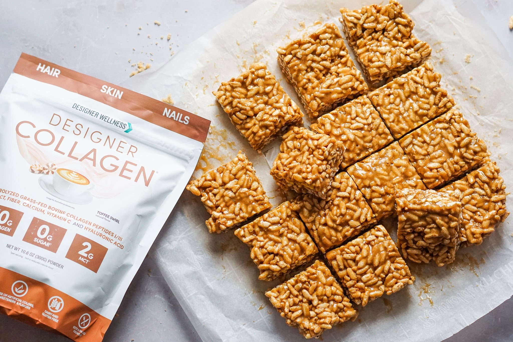 Cinnamon & Toffee Collagen Puffed Rice Cereal Bars – Designer Wellness